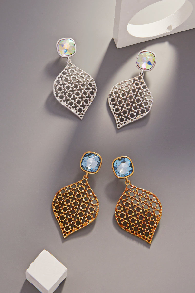Marquise Shaped Filigree Rhine Stone Post Earrings – Designature Newyork