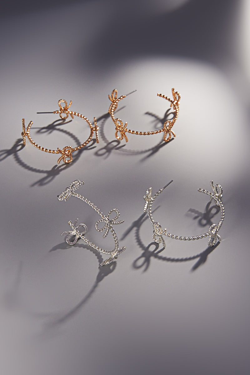 Ribbon Bow Shaped Metal Hoop Earrings – Designature Newyork