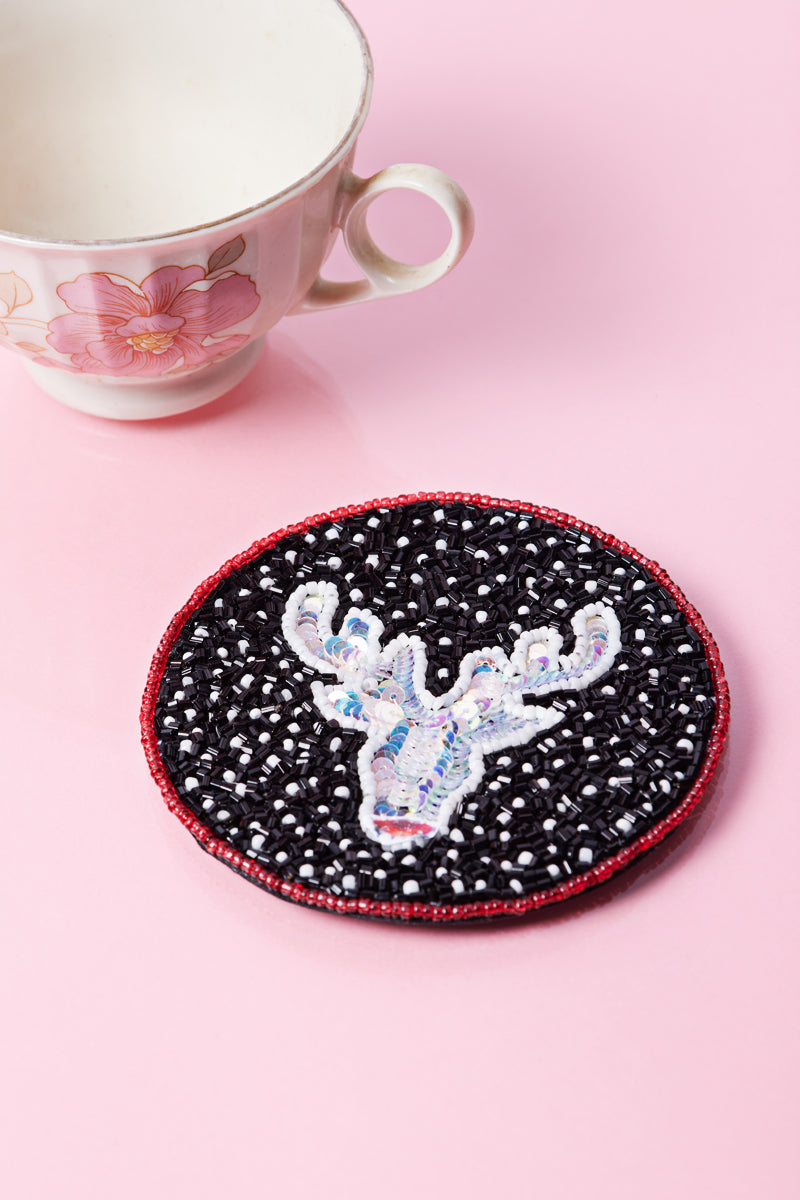 Christmas Rudolph Snow Handcraft Seed Bead Coaster – Designature Newyork