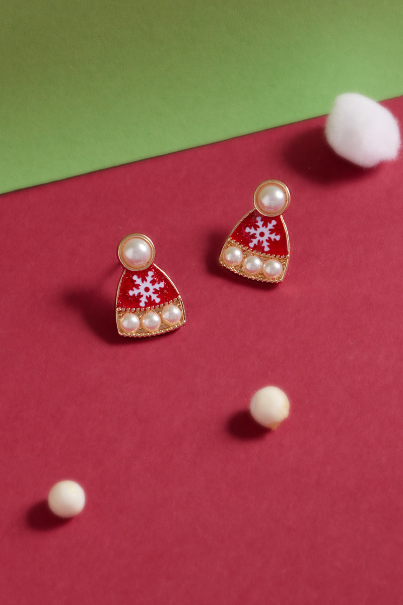 Christmas Santa Hat Print On Pearl Post Earrings – Designature Newyork