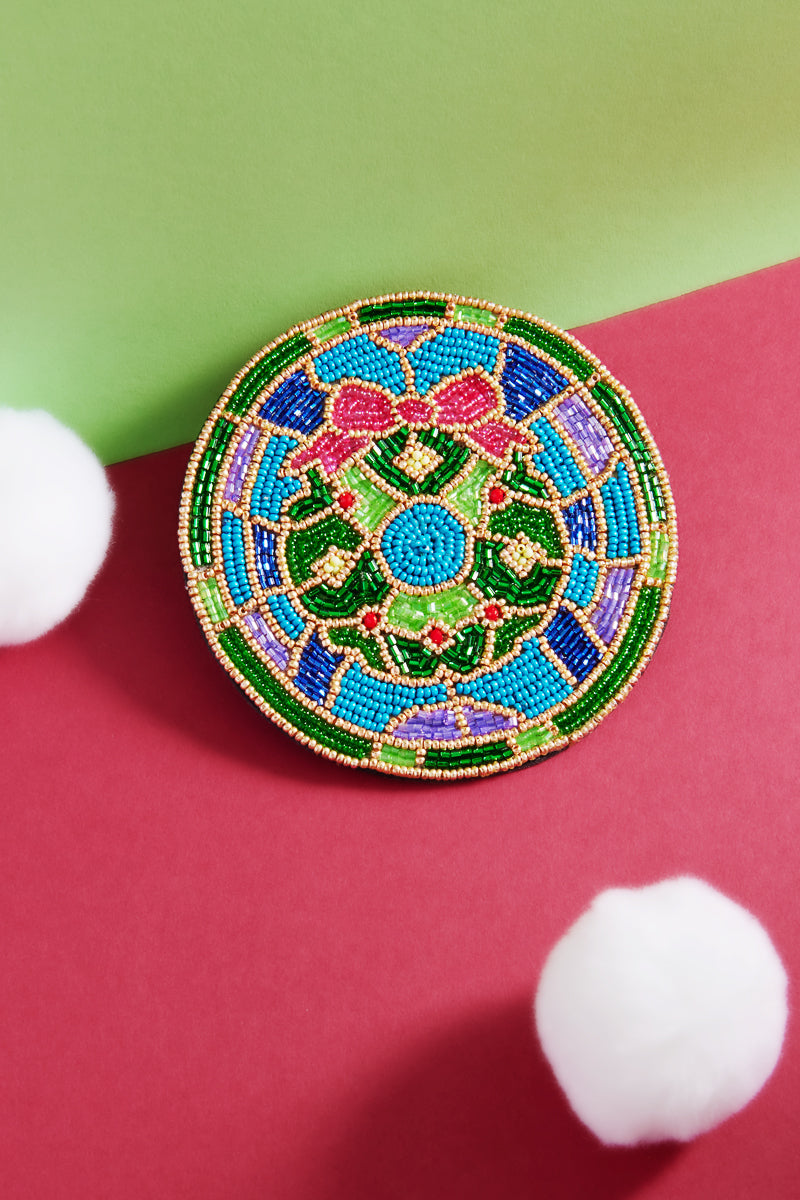 Christmas Wreath Seed Bead Home Coaster – Designature Newyork